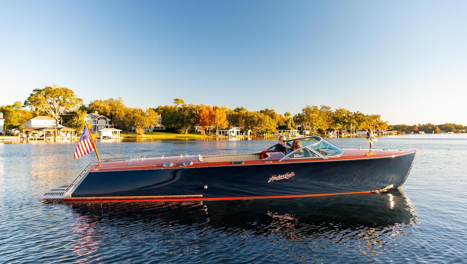 On board the best electric sport boat by Hacker-Craft